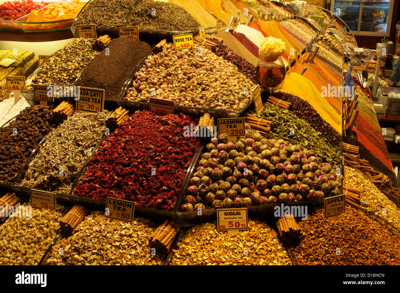 Colourful herbs and spices on display for sale at the Grand Bazaar in ...