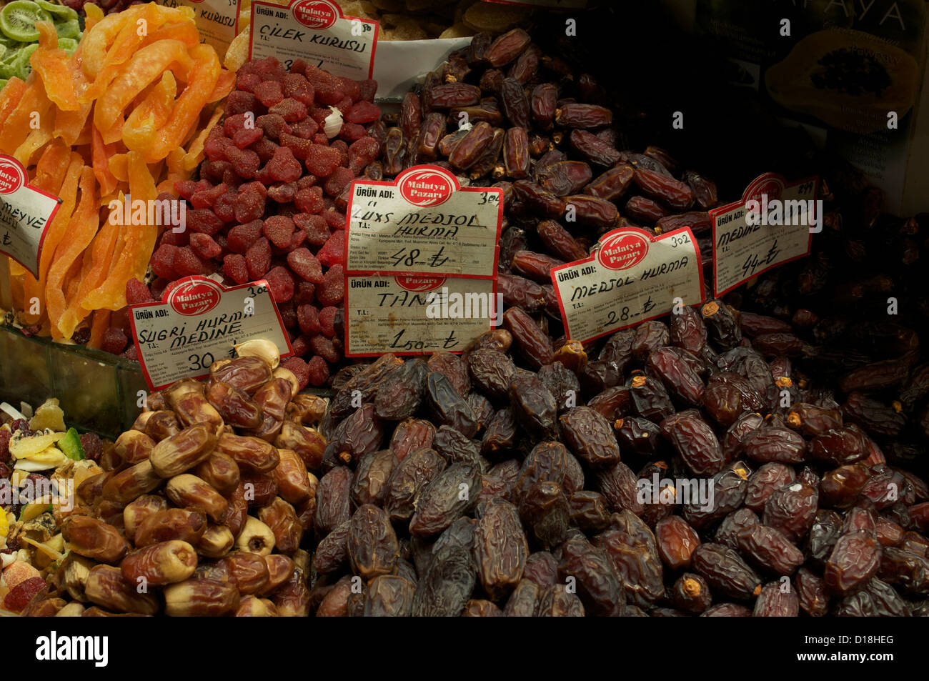 Dried fruits and sweets on display for sale at the Grand Bazaar in ...