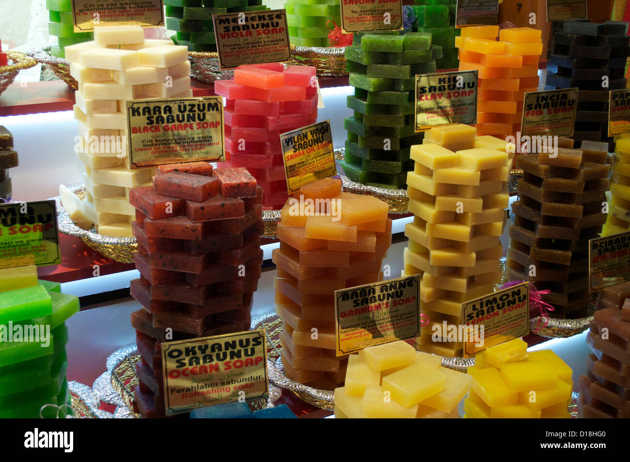 Colourful soaps on display for sale at the Grand Bazaar in Istanbul ...