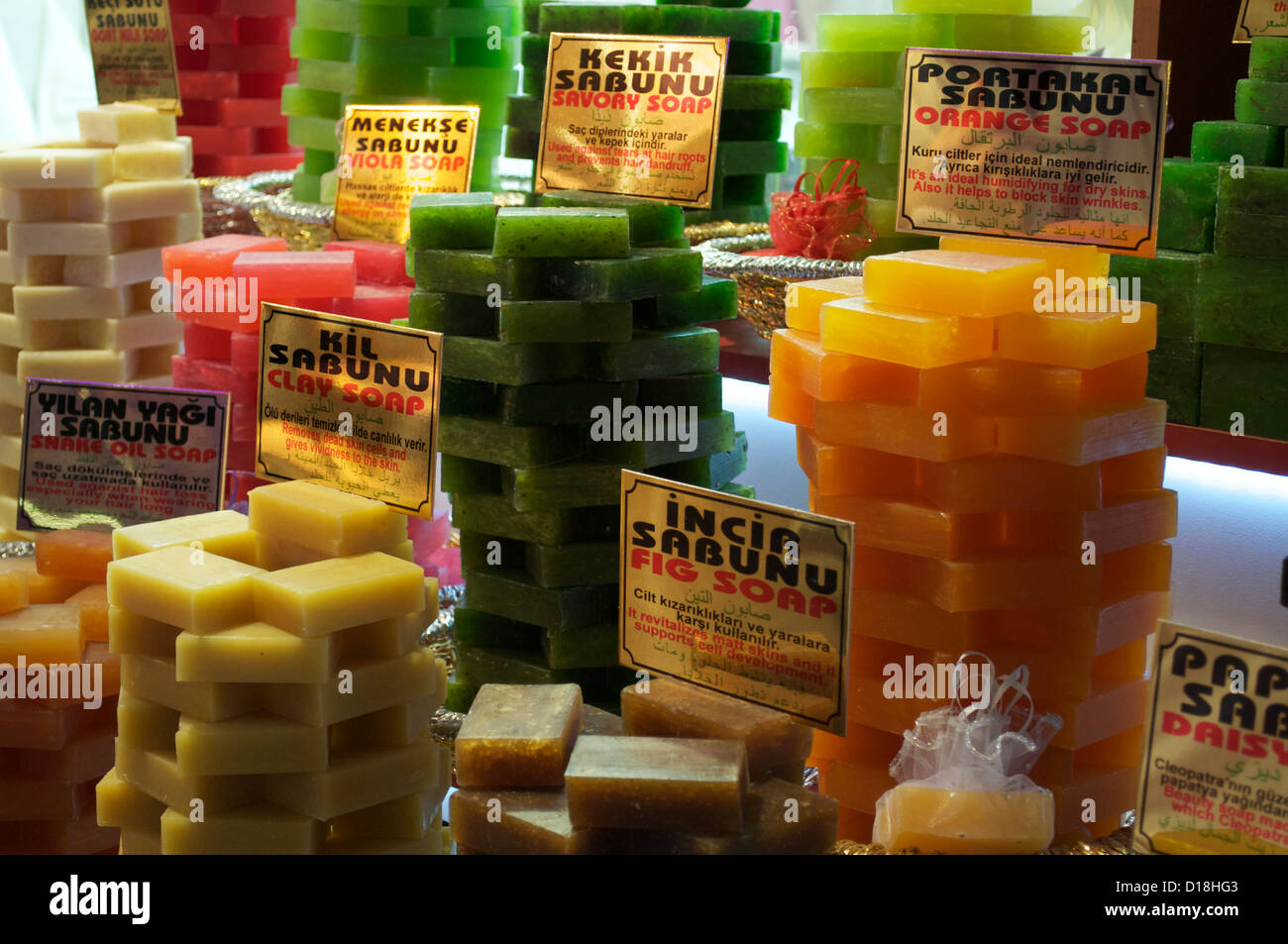 Colourful soaps on display for sale at the Grand Bazaar in Istanbul ...