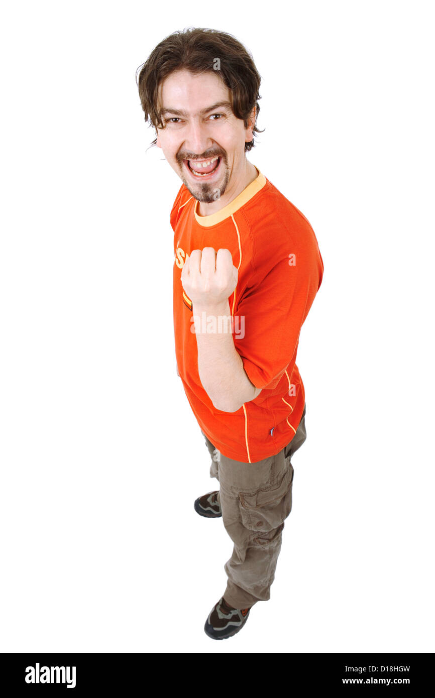 happy spanish man supporter, isolated on white Stock Photo - Alamy