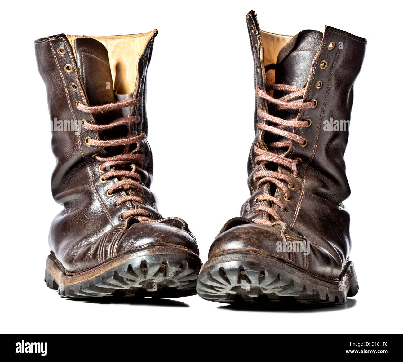 isolated used combat leather boots Stock Photo - Alamy