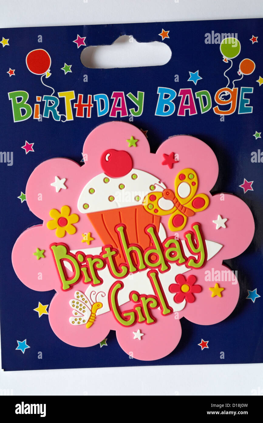 Birthday pin badge birthday girl set on white background Stock Photo ...