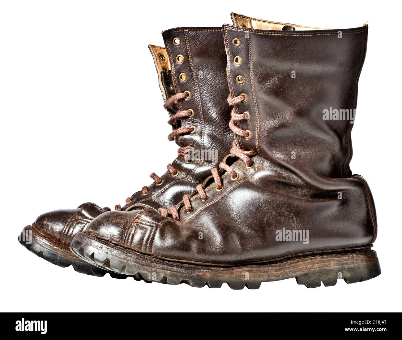 isolated used combat leather boots Stock Photo - Alamy