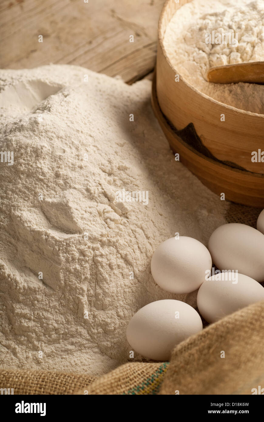 Baking table full of ingredients with side light Stock Photo - Alamy