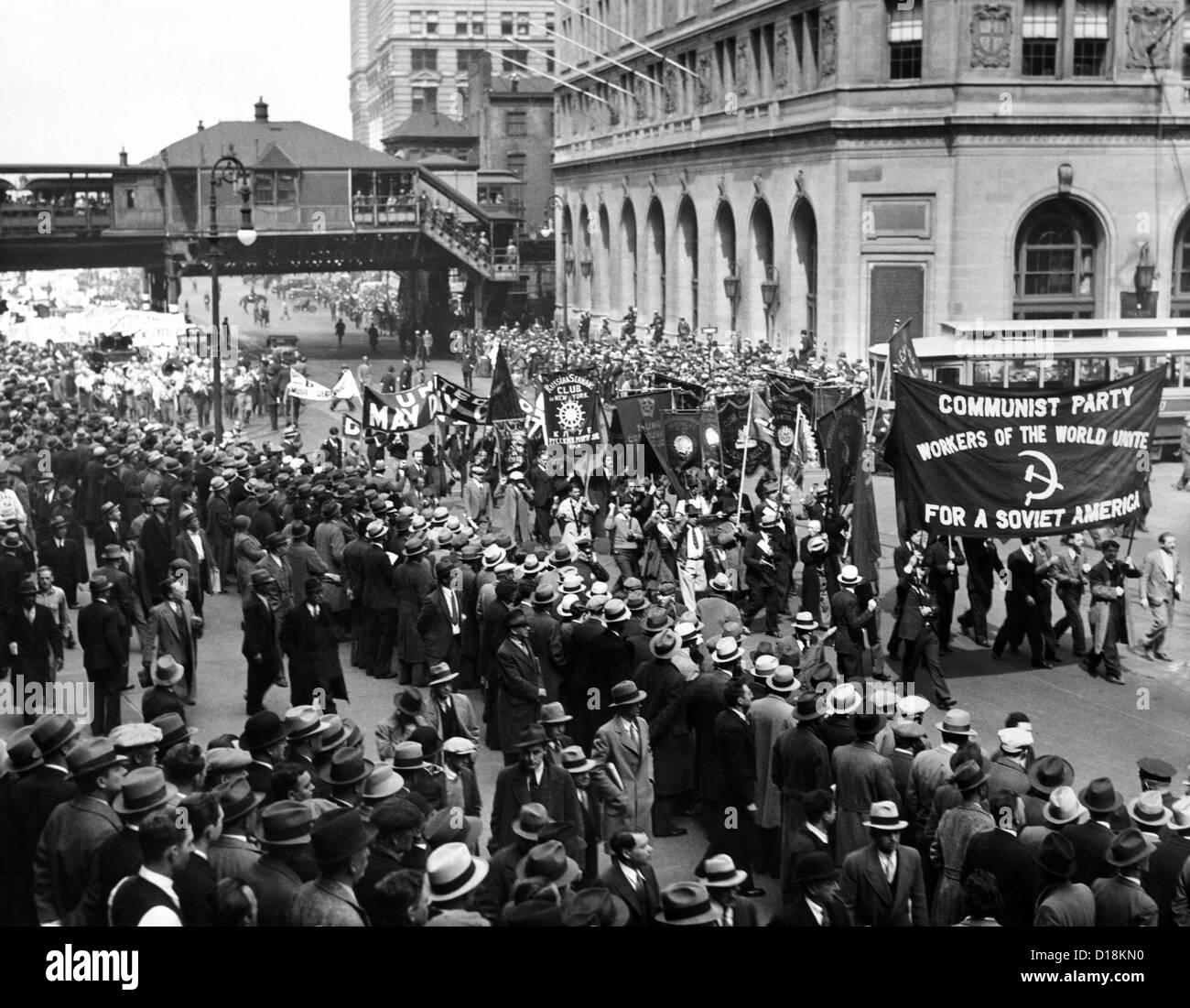 Reds gather for 1934 May Day parade to Union Square in New York City ...