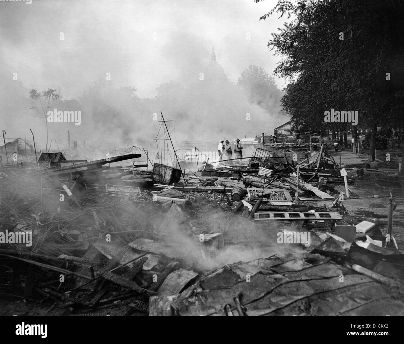 Smoking remains of the Bonus Army Encampment at Anacostia Flats in ...
