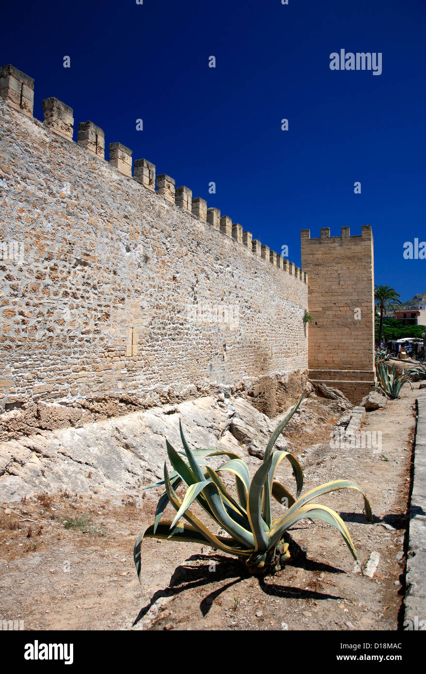 View of the town walls in Alcudia old town, Playa de Alcudia, Mallorca ...