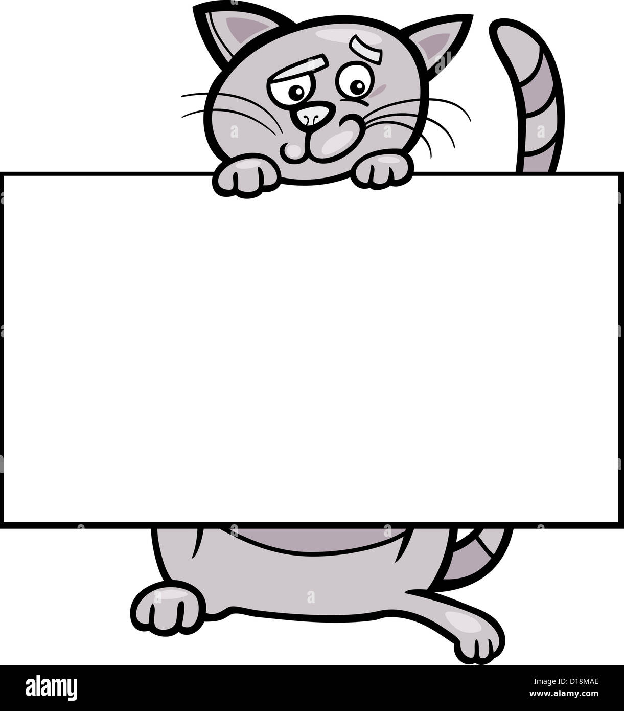 Cartoon Illustration of Funny Cat with White Card or Board Greeting or ...