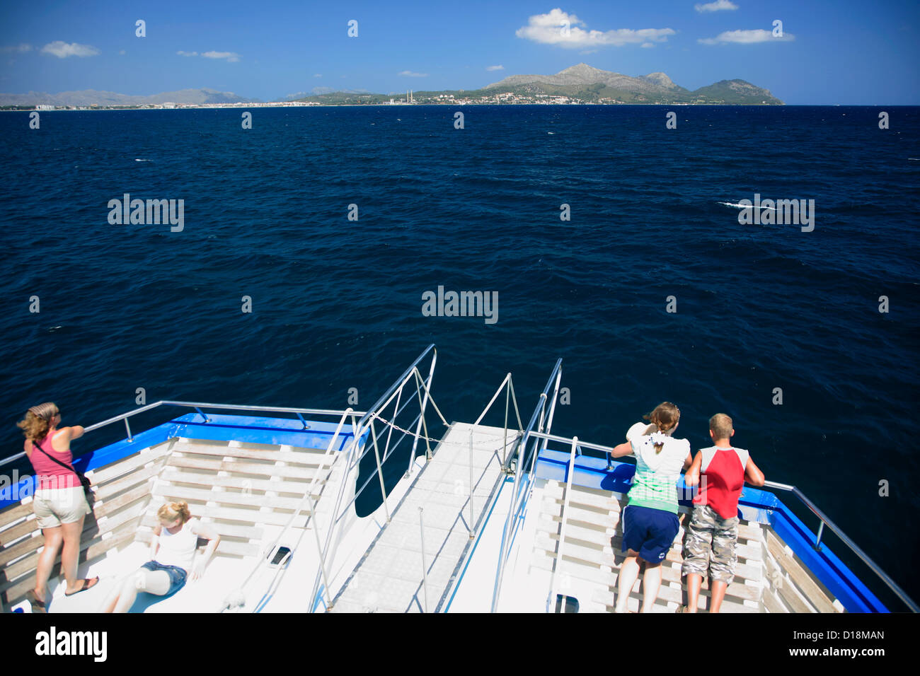 Tourists on a boat trip, Alcudia, Playa de Alcudia, Mallorca Island ...