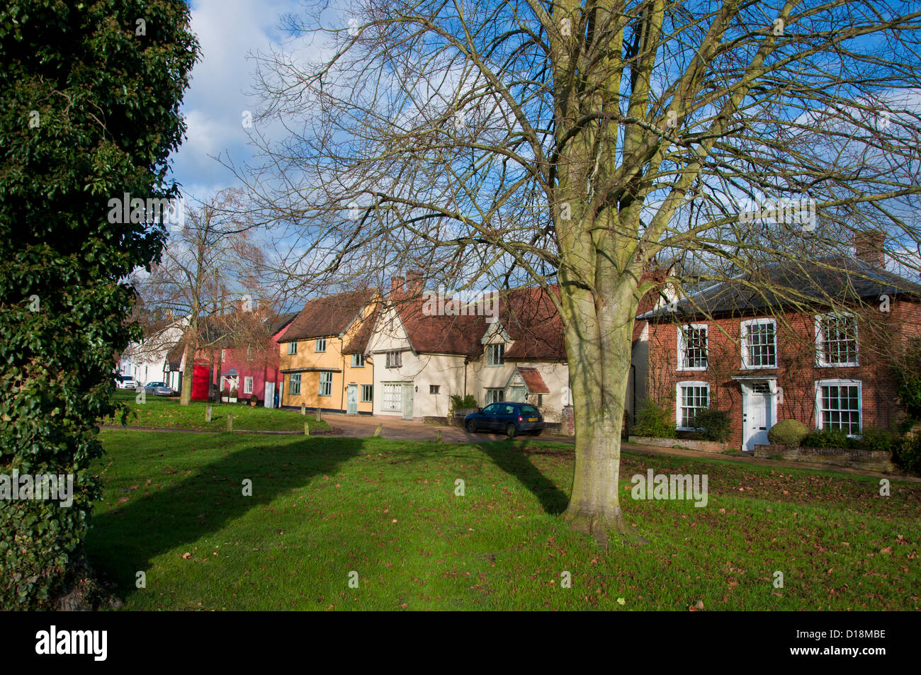 Village green with painted cottages Hartest Suffolk Stock Photo - Alamy