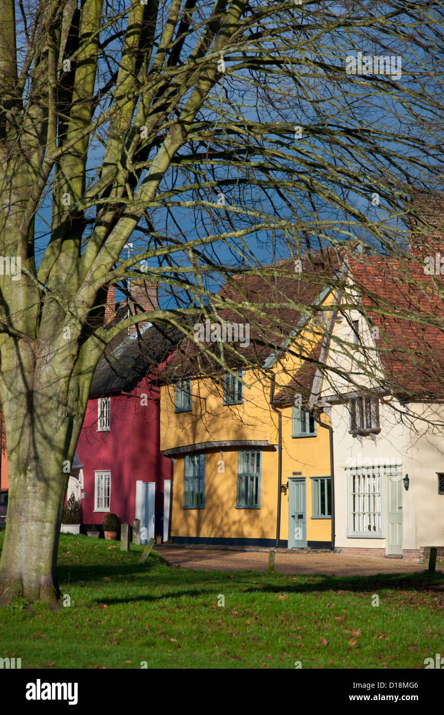 Village green with painted cottages Hartest Suffolk Stock Photo - Alamy