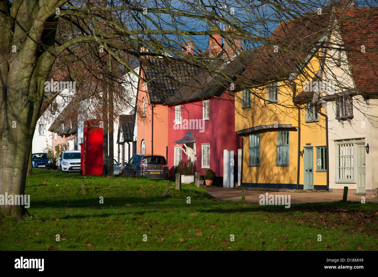 Village green with painted cottages Hartest Suffolk Stock Photo - Alamy