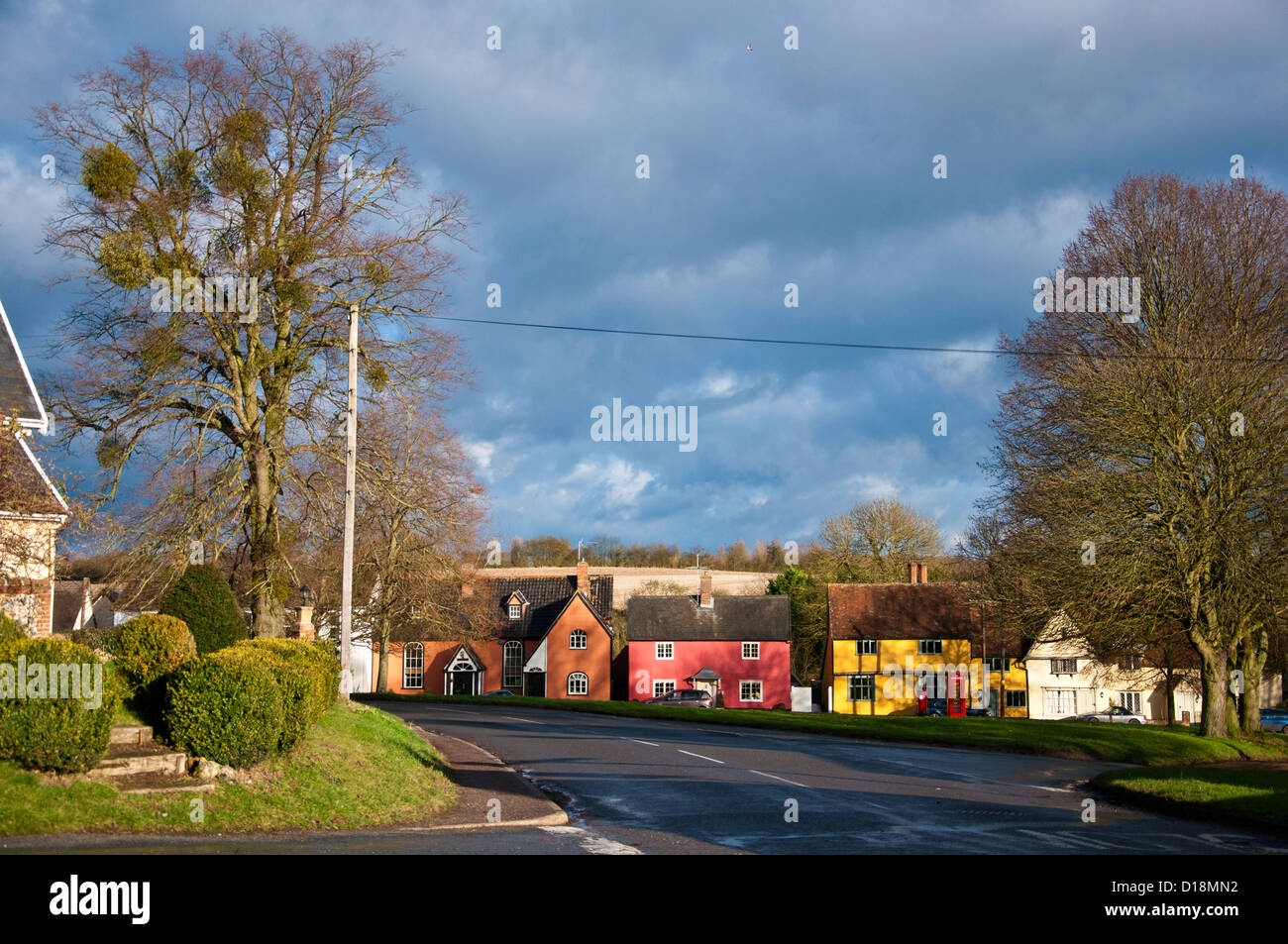 Village green with painted cottages Hartest Suffolk Stock Photo - Alamy