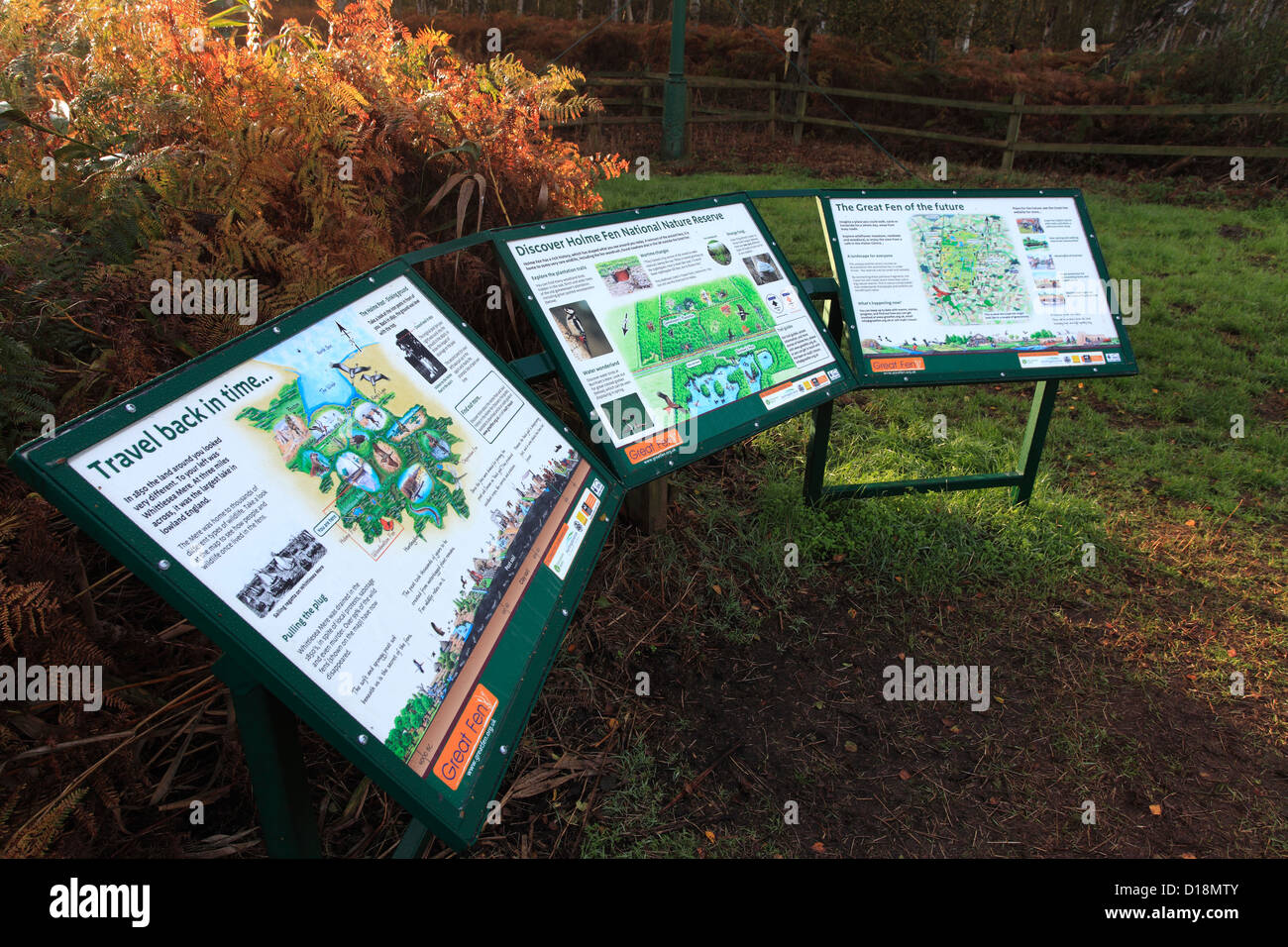 Information boards at Holme Fen, English Nature Reserve, part of the ...
