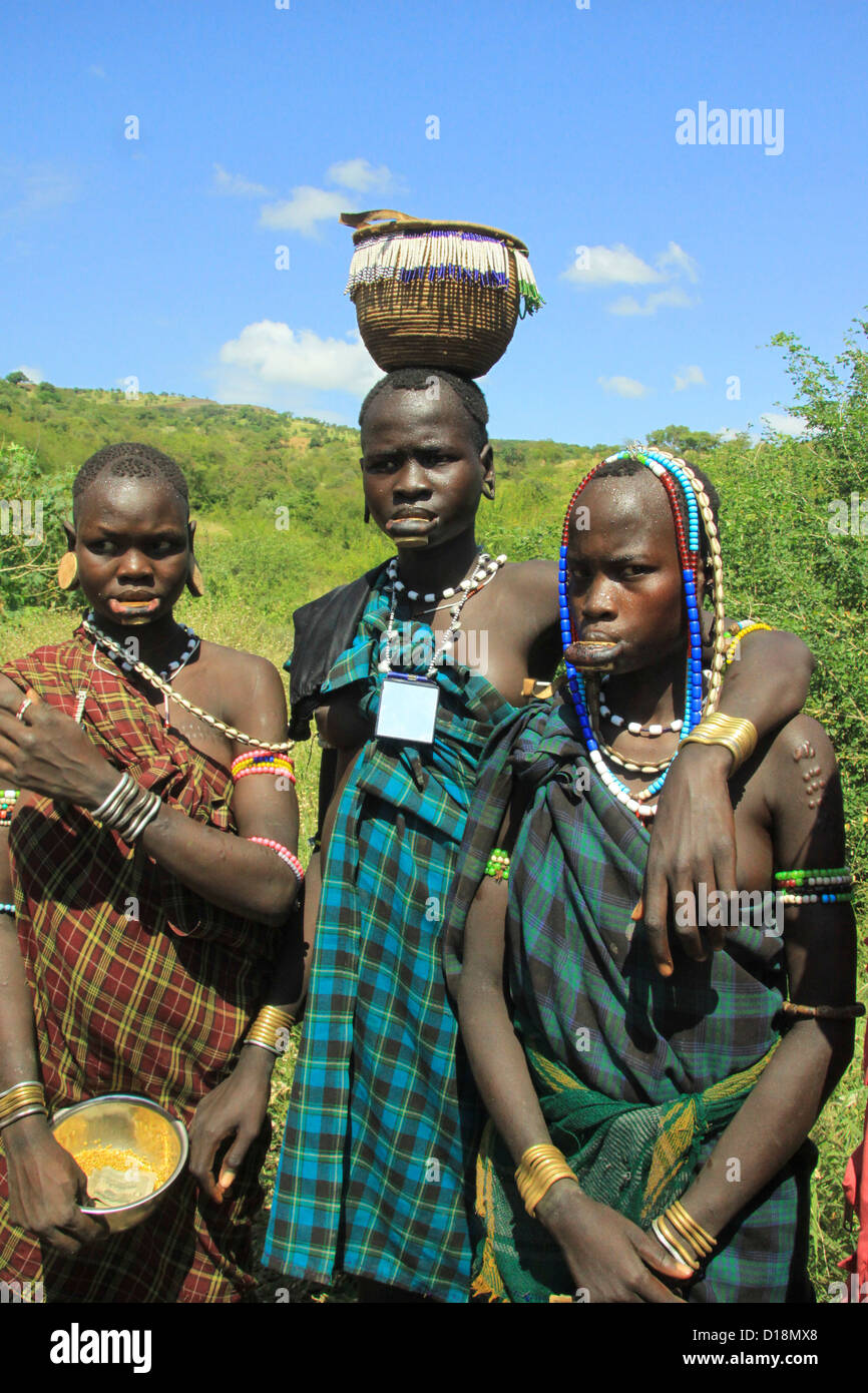 Africa, Ethiopia, Debub Omo Zone, Mursi Woman with clay lip disc as ...