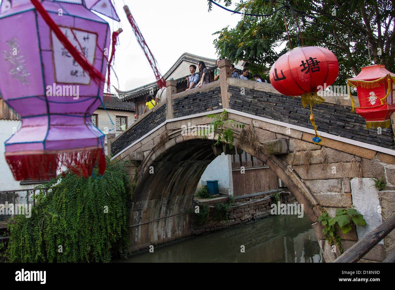 Traditional stone arch bridge Shantang canal area in Suzhou, China ...