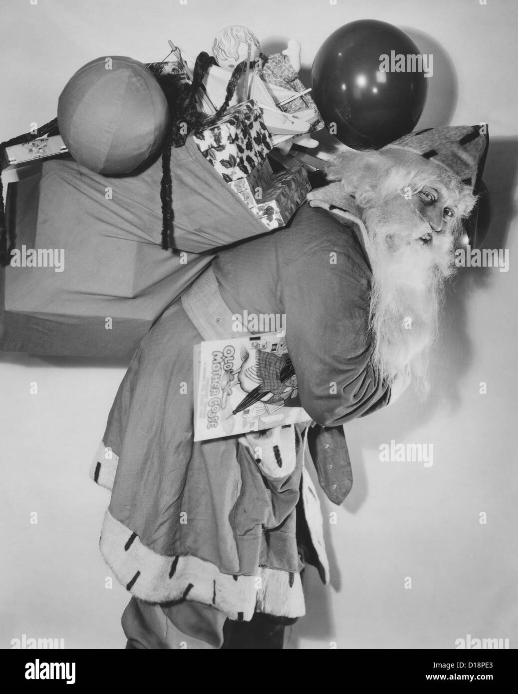 Christmas background boxes santa Black and White Stock Photos & Images ...