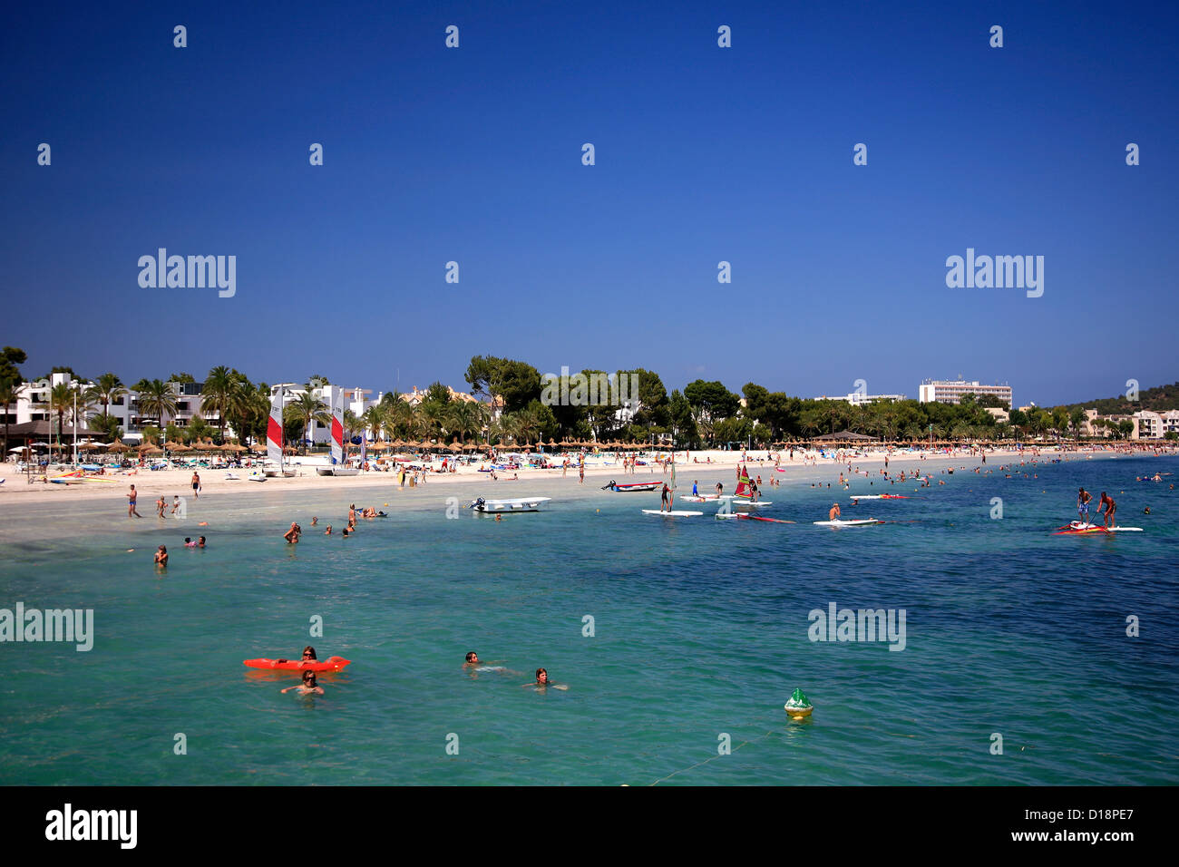 Tourists at Alcudia Resort, Playa de Alcudia, Mallorca Island, Balearic ...