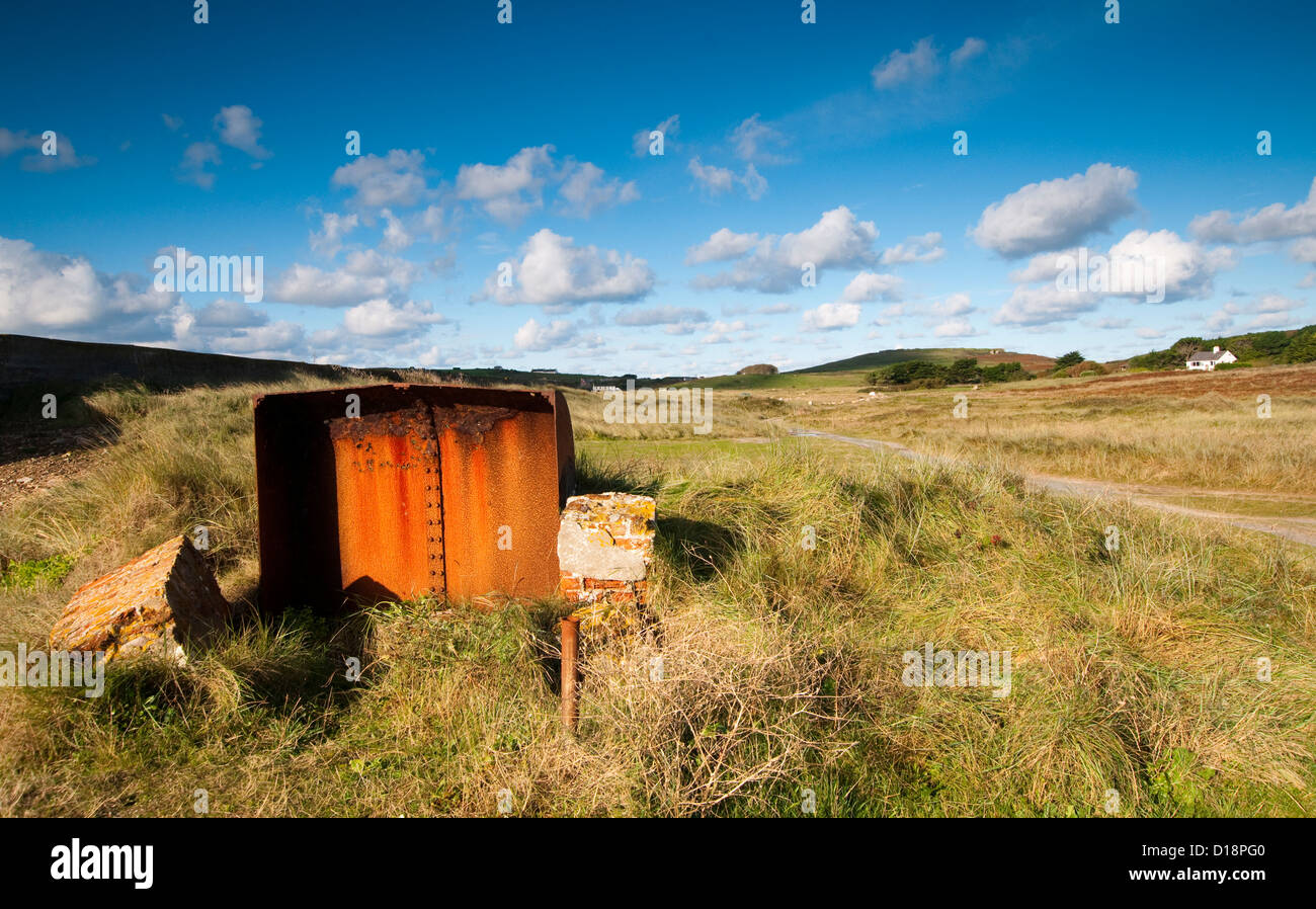 A rusty beach barbeque at Longis on Alderney, Channel Islands Stock ...
