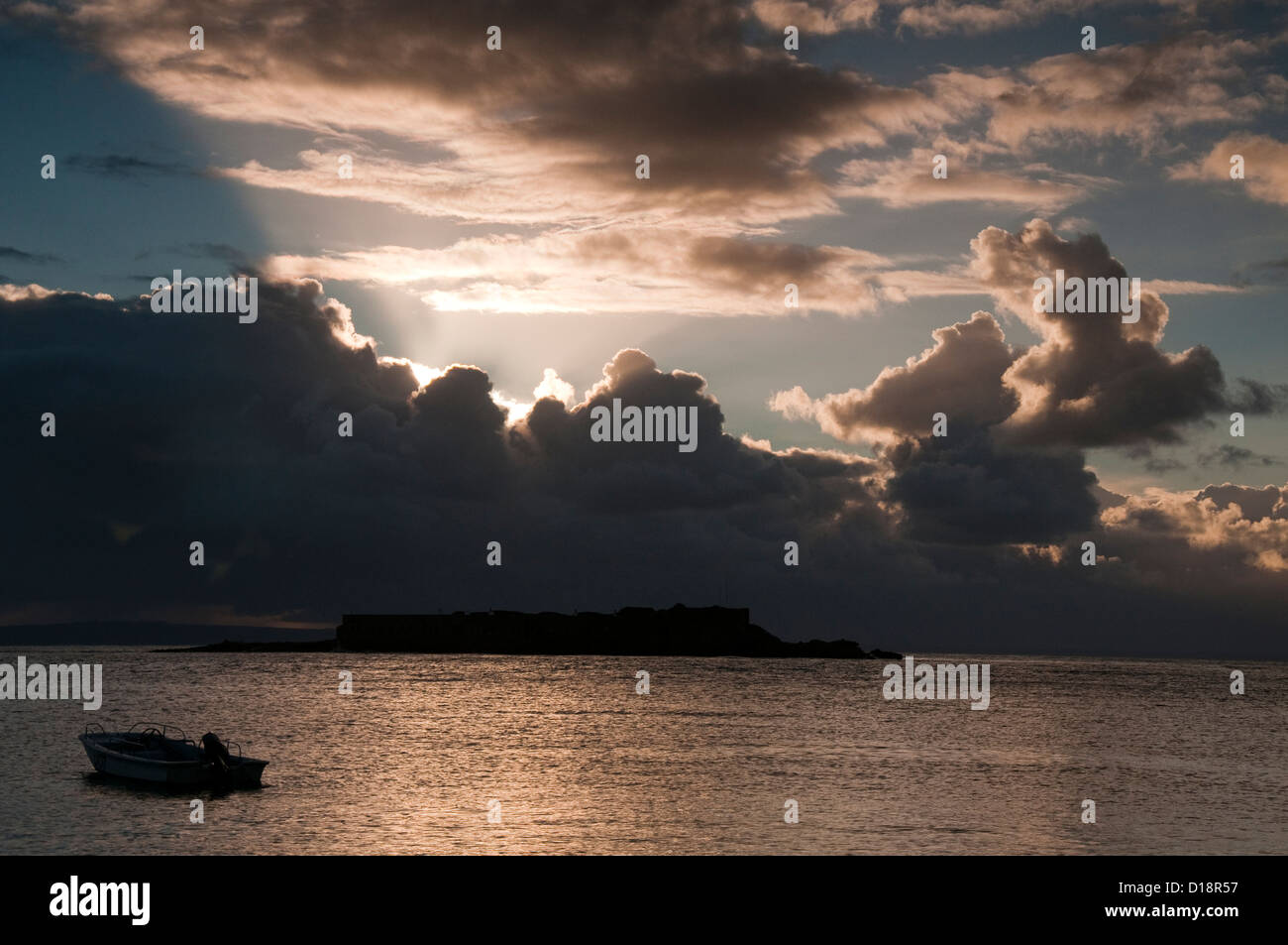 Sunrise over Fort Raz in Longis Bay Alderney, Channel Islands Stock ...