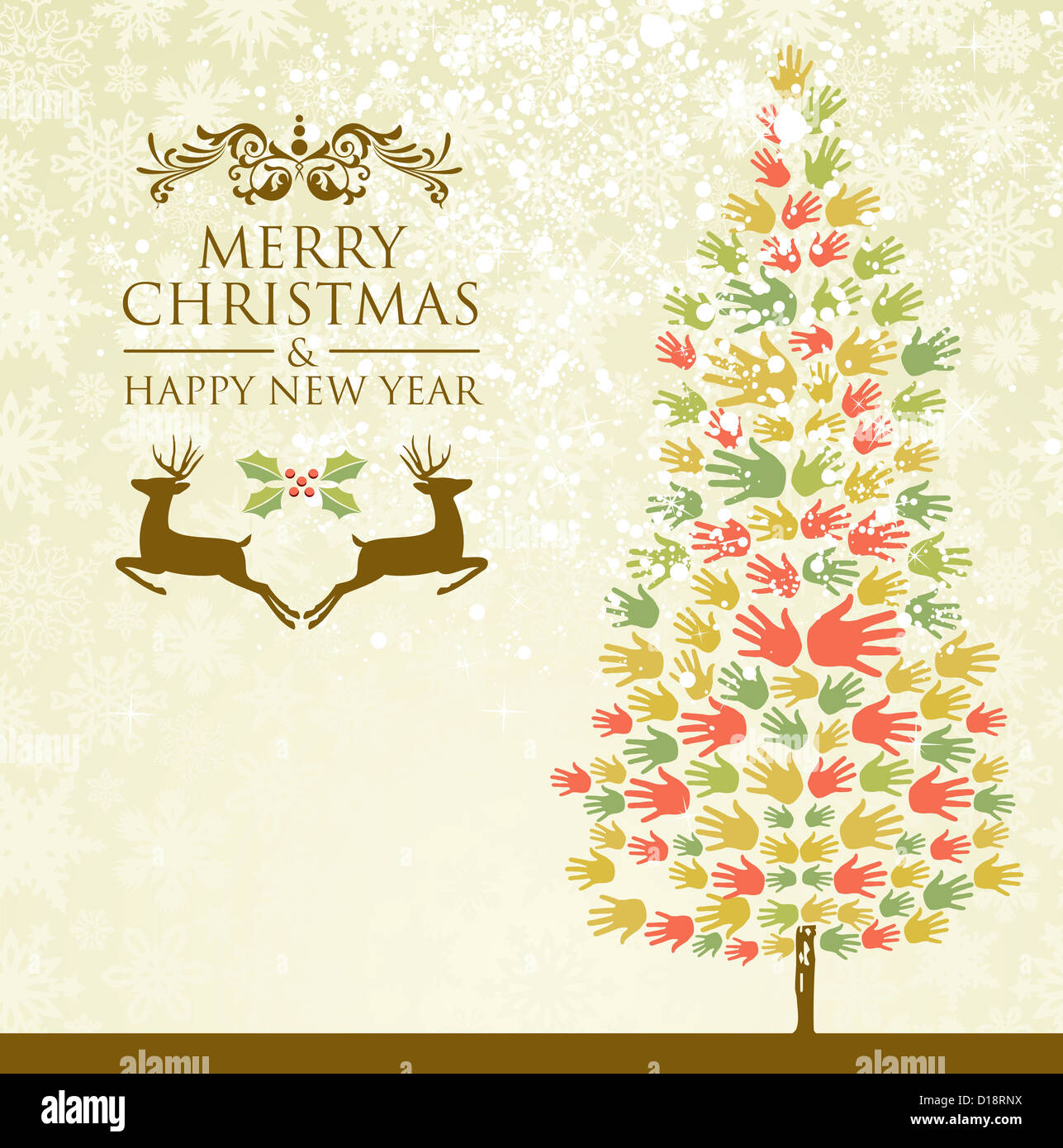 Diversity Merry Christmas and happy new year tree hands background for ...
