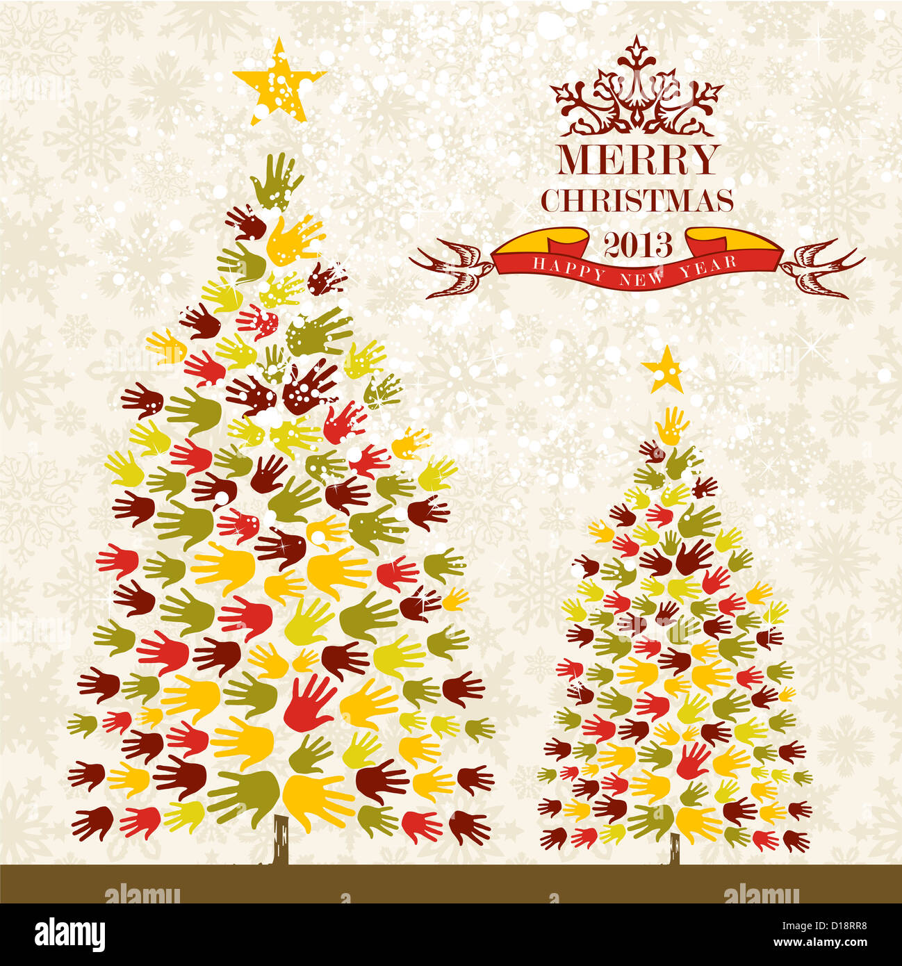 Diversity Merry Christmas and happy new year tree hands background for ...