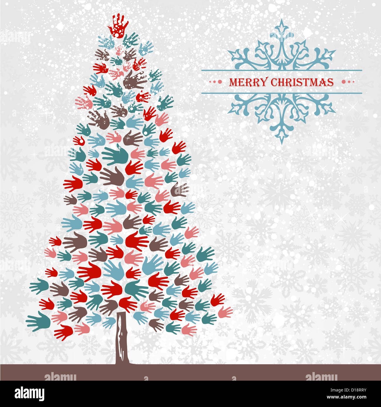 Diversity Christmas Tree hands background for greeting card. Vector ...