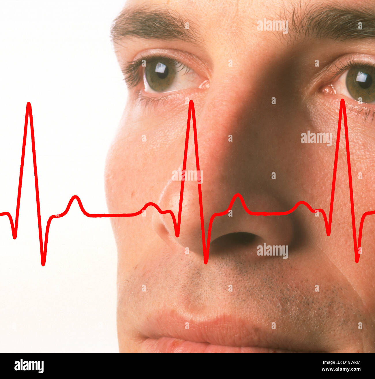 male face with EKG electrocardiogram composited conceptual image Stock ...