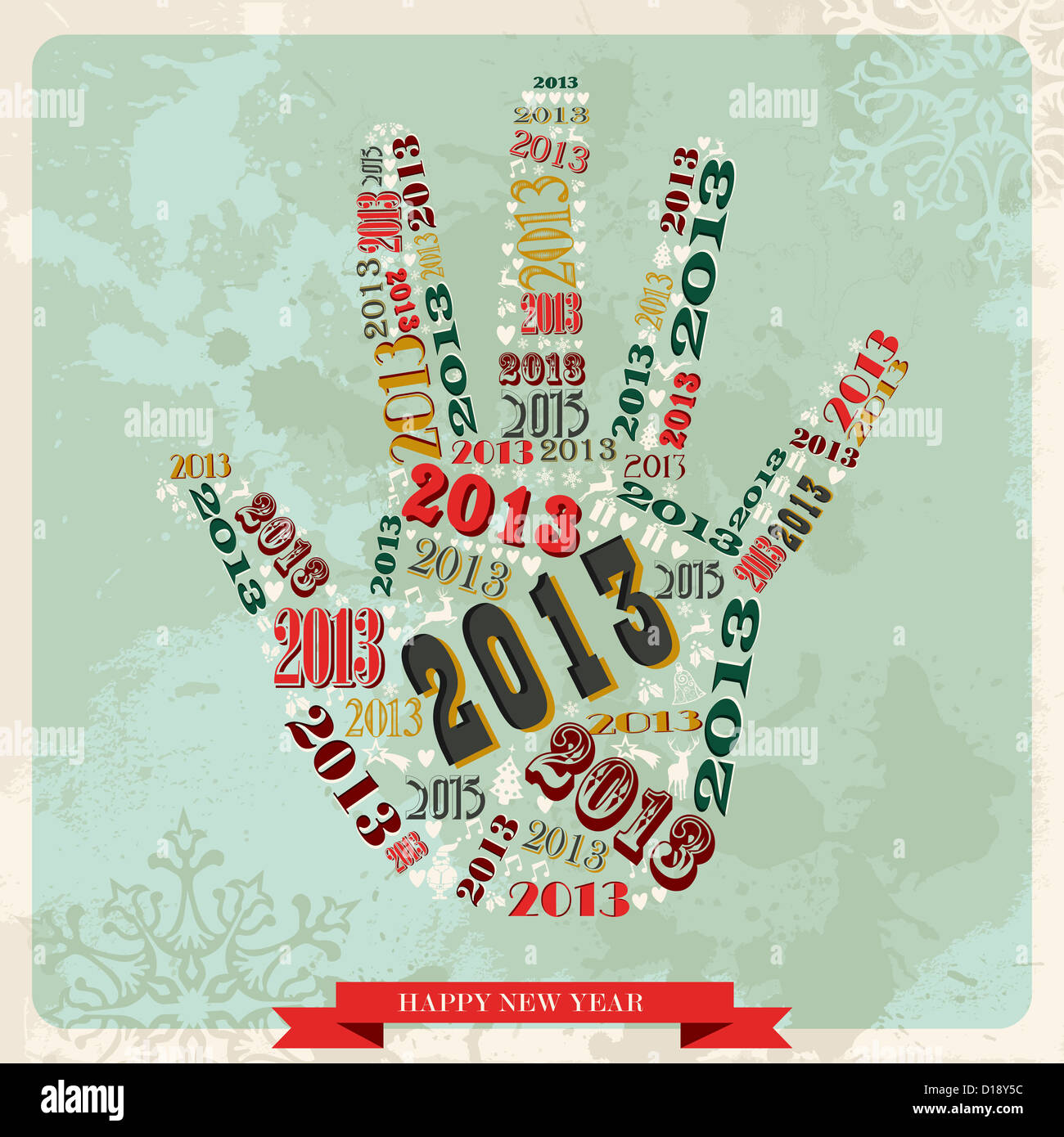 Vintage Happy New year 2013 concept numbers in hand shape. Vector ...