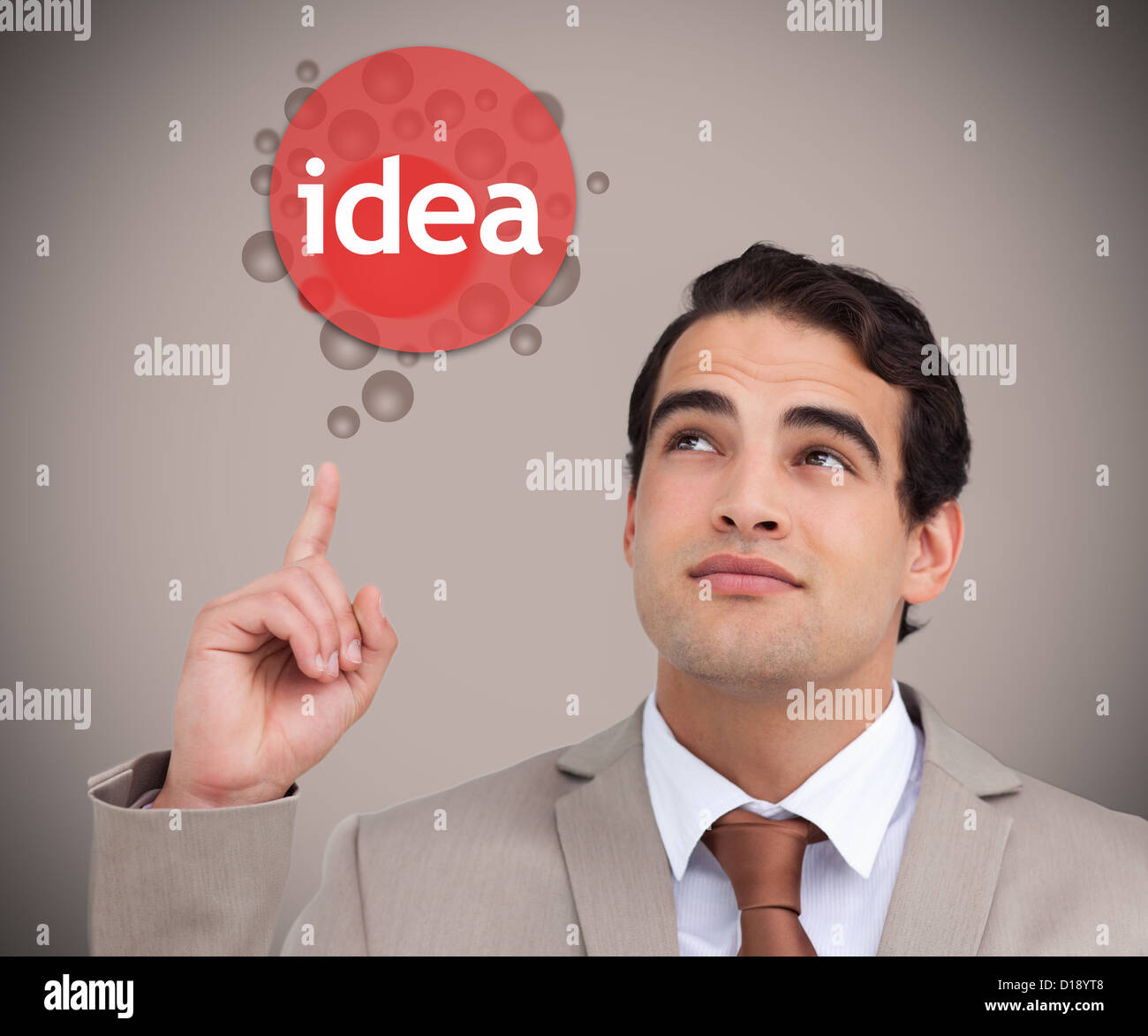 Man pointing to idea bubble Stock Photo - Alamy
