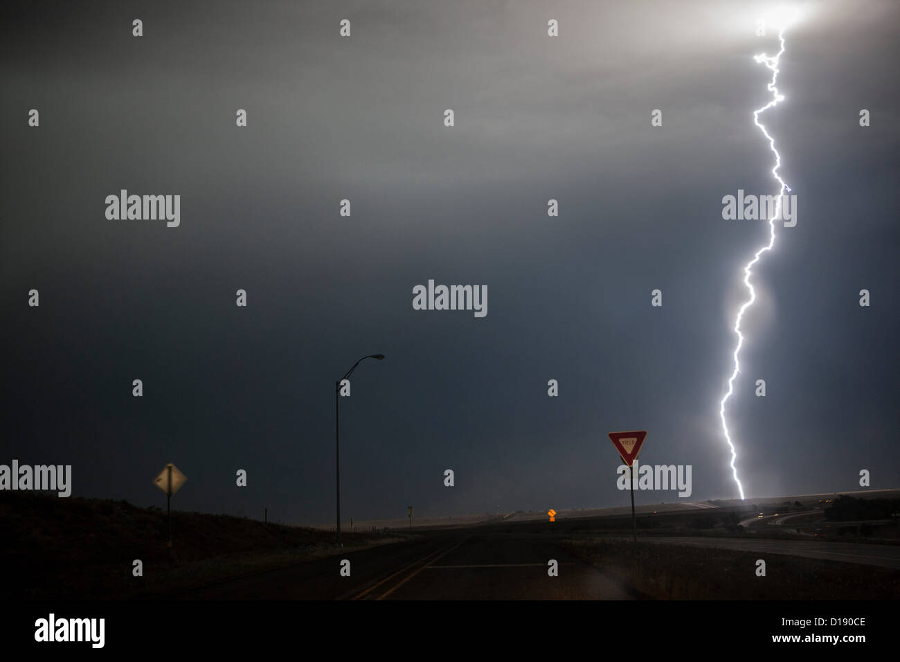 Lightning above a road Stock Photo - Alamy