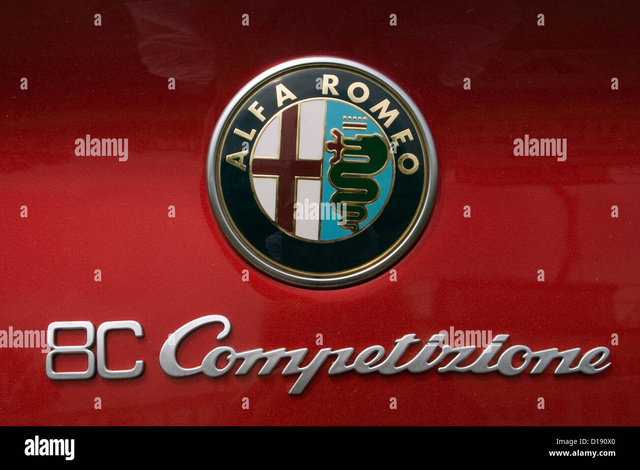The badge at the rear of an Alfa Romeo 8C Competizione supercar Stock ...