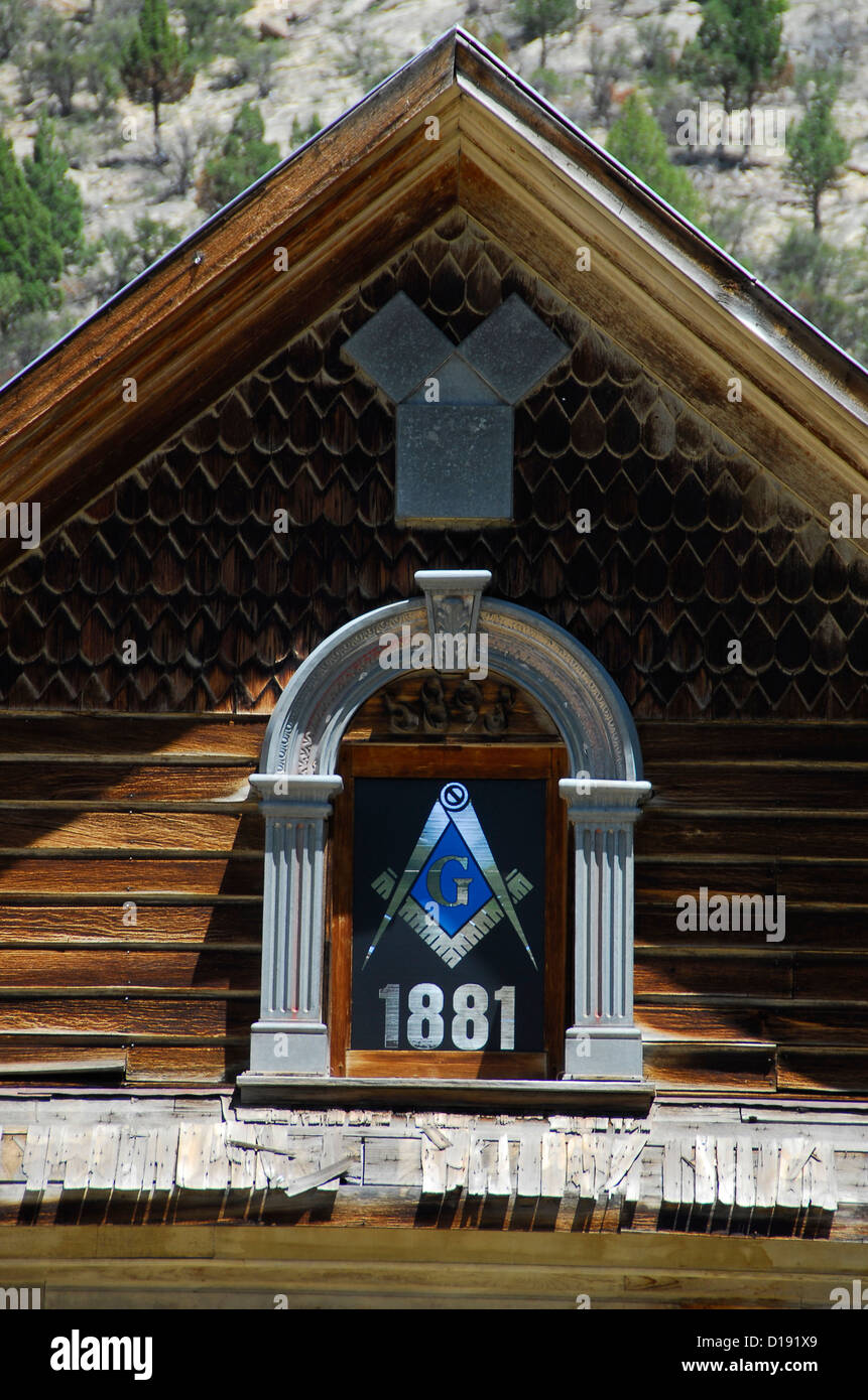 Detail of the exterior of the Masonic Hall in the historic mining town ...