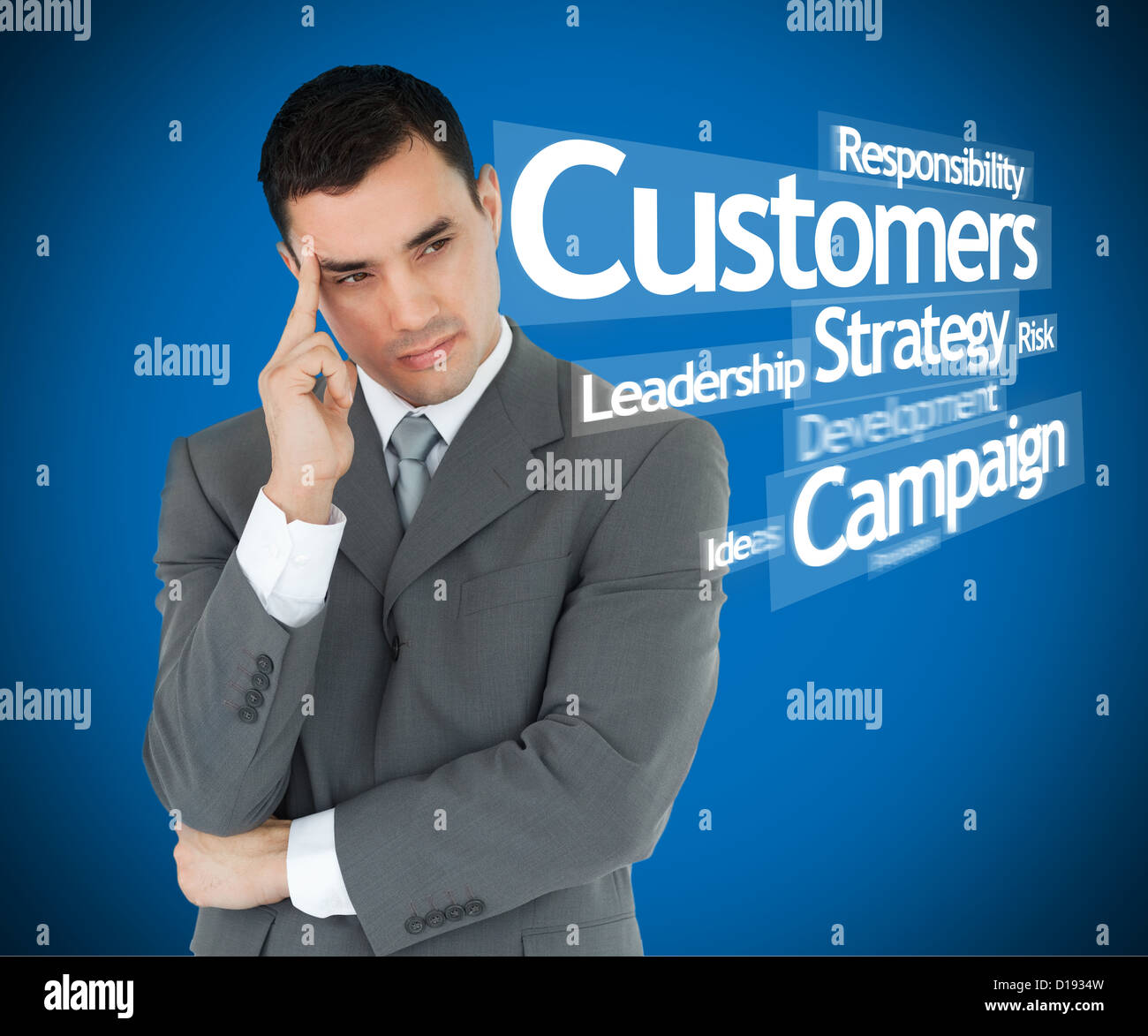 Businessman thinking with one hand on head Stock Photo - Alamy