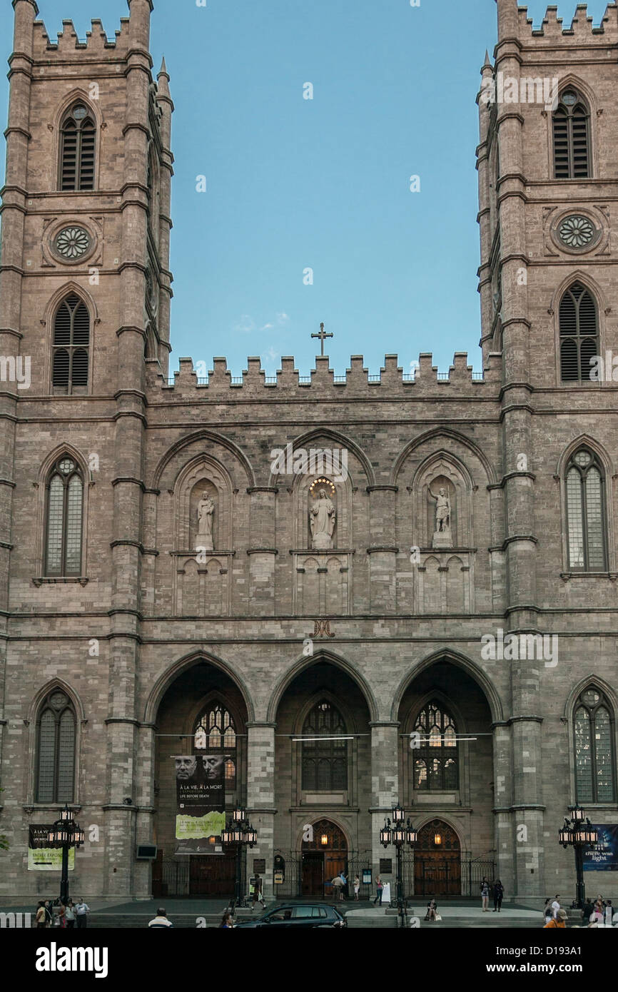 Front facade of Notre-Dame Basilica, old Montreal, Quebec, Canada Stock ...