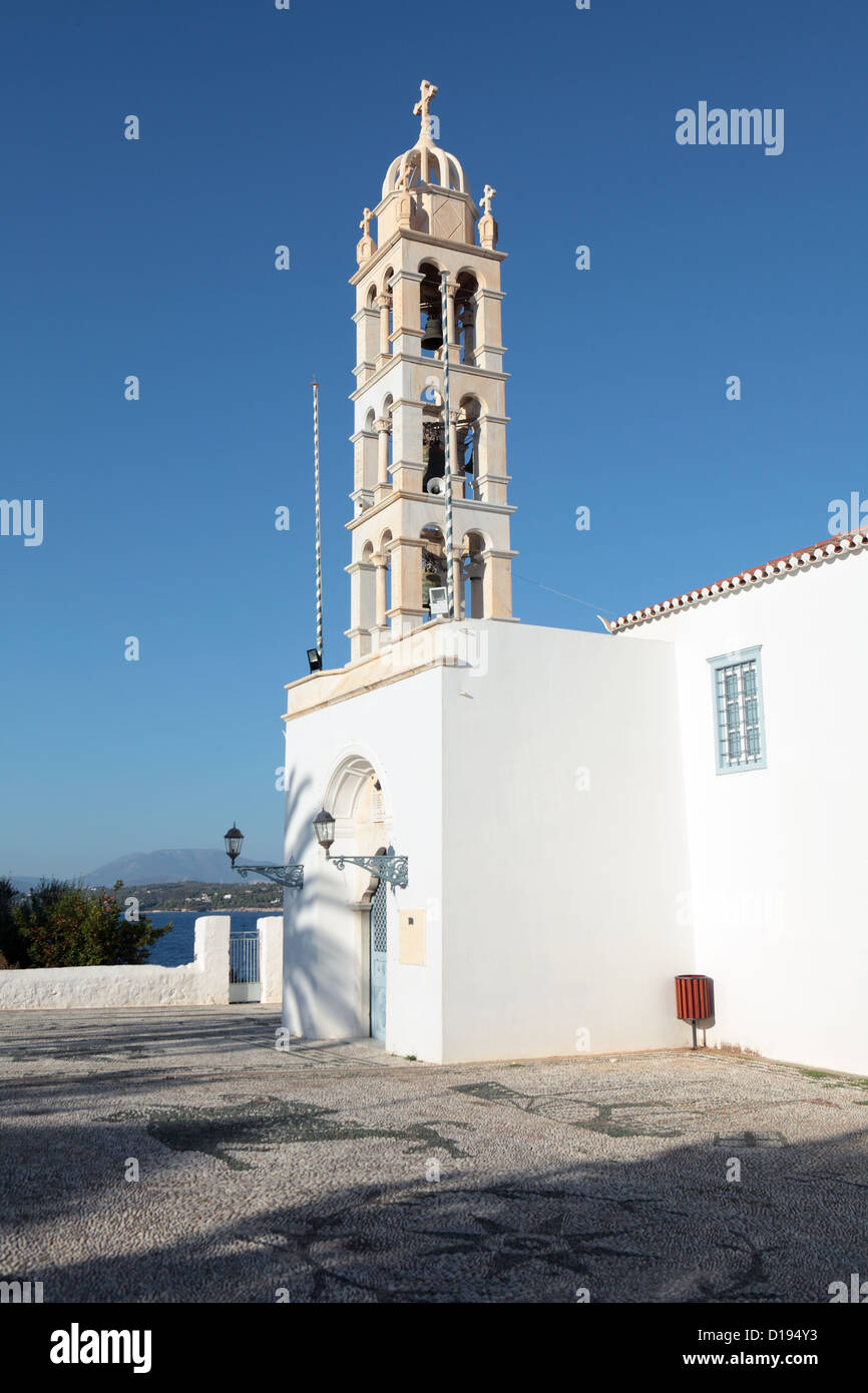 The campanile of St Nicholas Cathedral, Spetses, a former monastery and ...