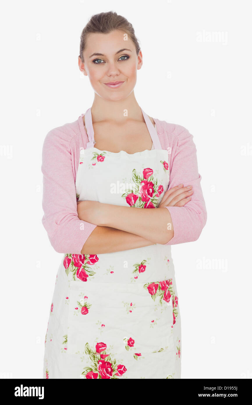 Portrait of woman wearing apron Stock Photo - Alamy