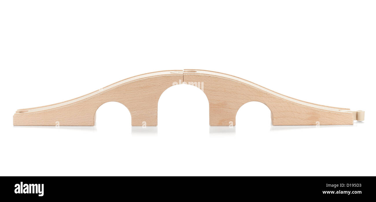 Wooden toy railway bridge. Isolated on white background Stock Photo - Alamy