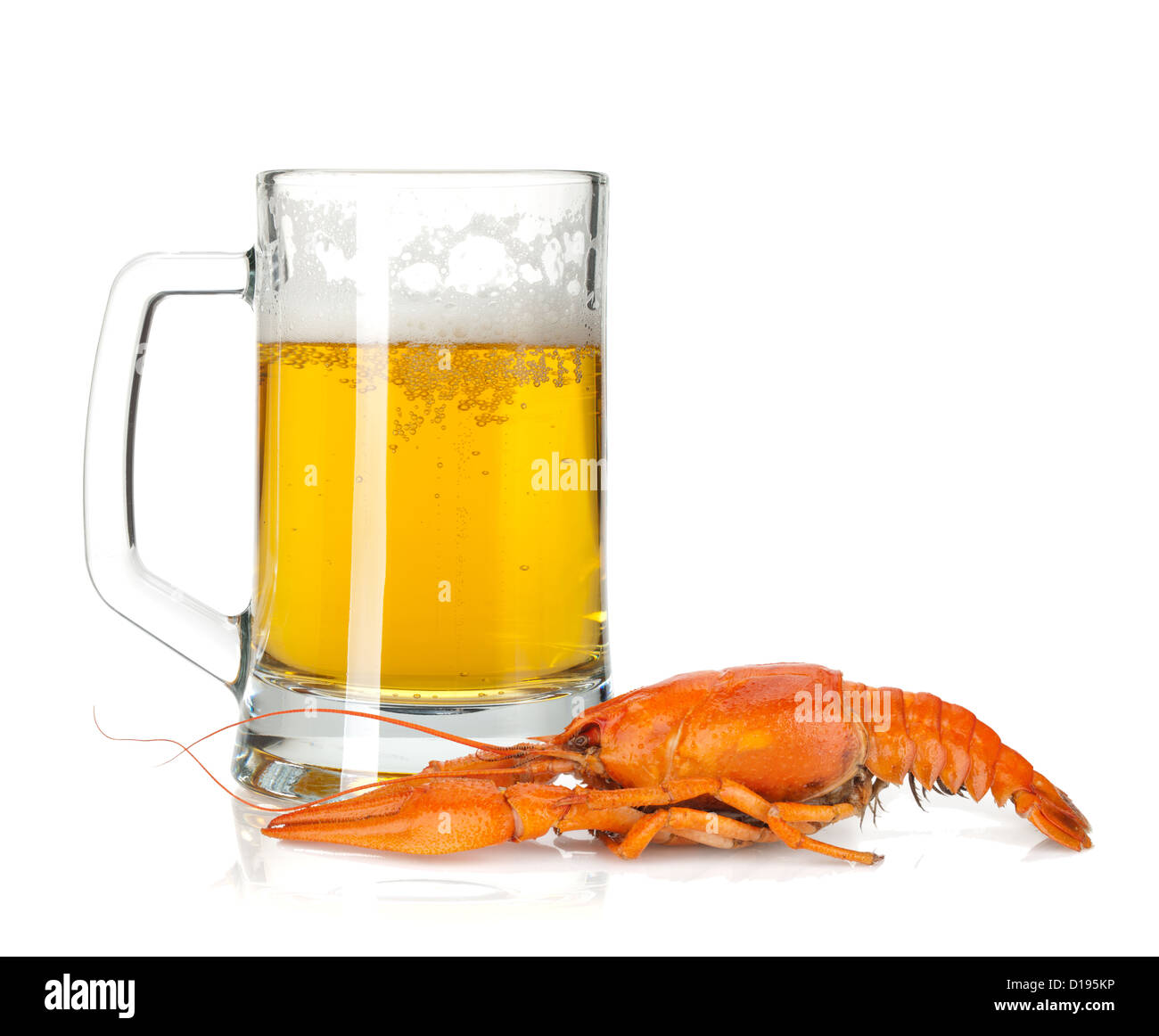 Beer mug and boiled crayfish. Isolated on white background Stock Photo ...
