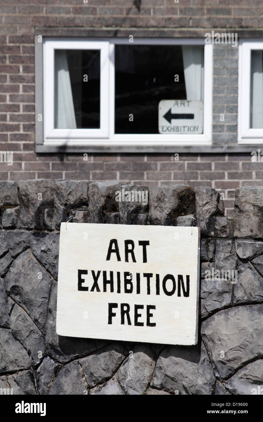 art exhibition sign notice in llanberis, wales, uk Stock Photo - Alamy
