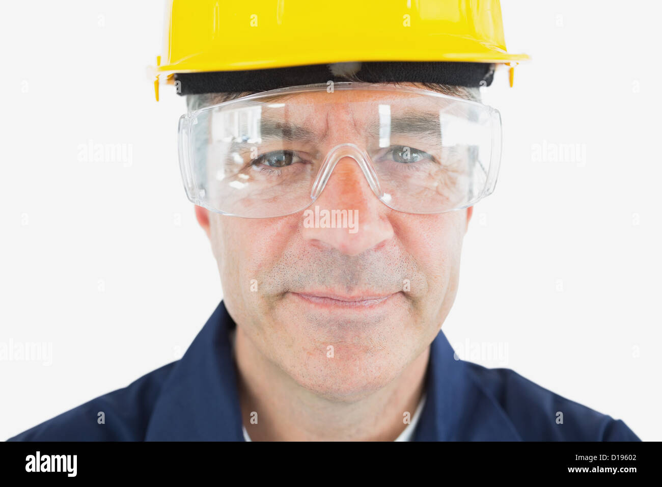 Mechanic wearing hardhat and protective glasses Stock Photo - Alamy