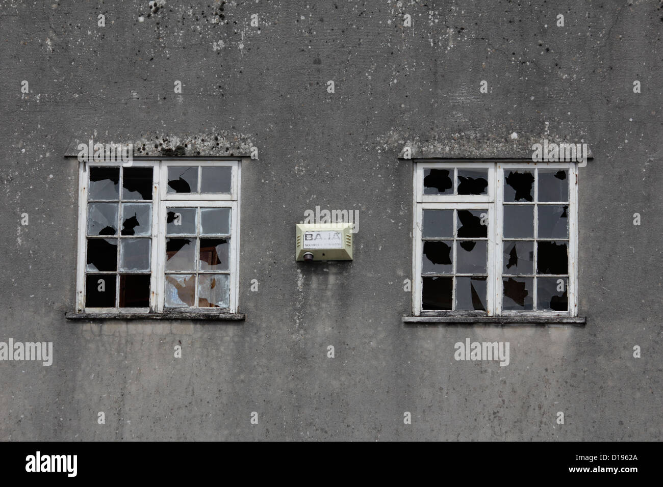 Broken windows on derelict property in wales hi-res stock photography ...