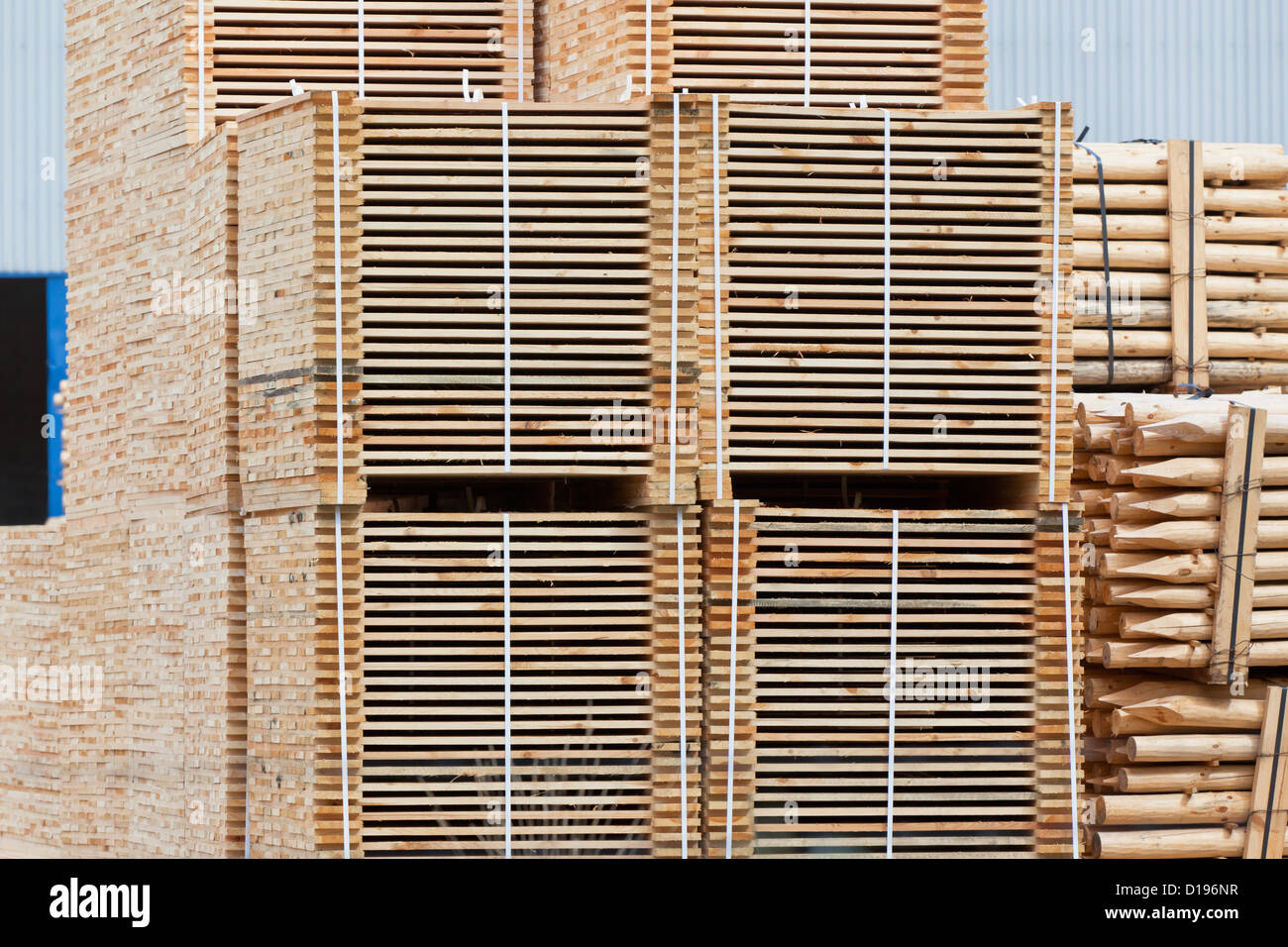 New Stacked Pallets at Wood Factory. Horizontal shot Stock Photo - Alamy