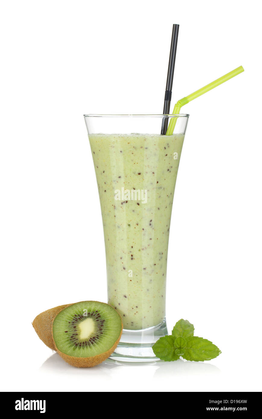 Kiwi milk smoothie with mint. Isolated on white background Stock Photo ...