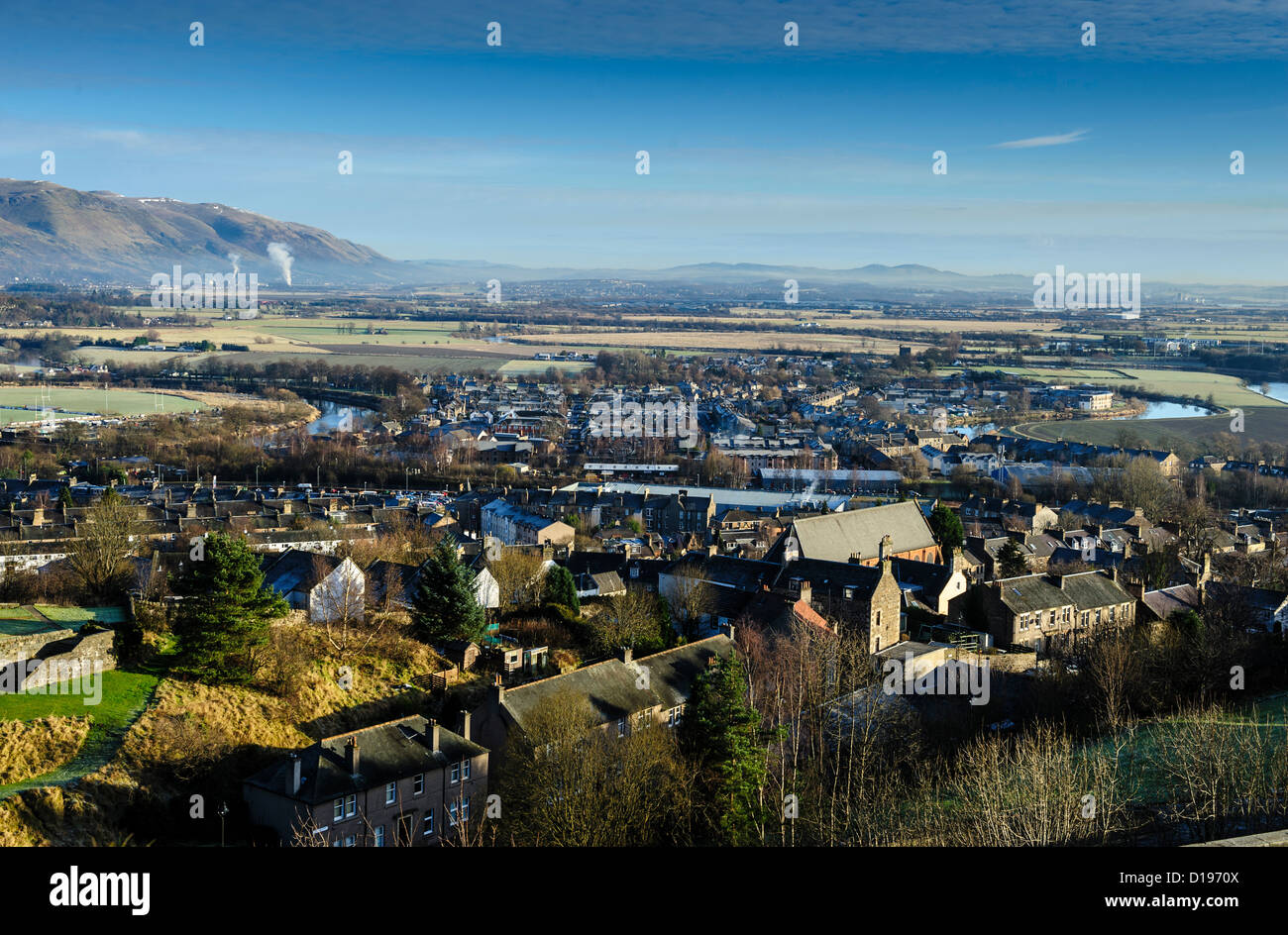 The River Forth meandering through the town of Stirling with the ...
