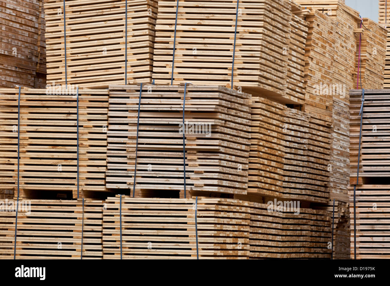 New Stacked Pallets at Wood Factory. Horizontal shot Stock Photo - Alamy