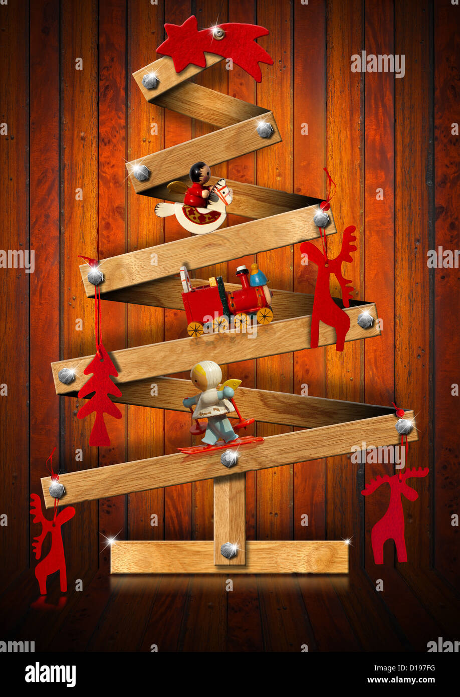 Wooden and Stylized Christmas Tree Stock Photo - Alamy