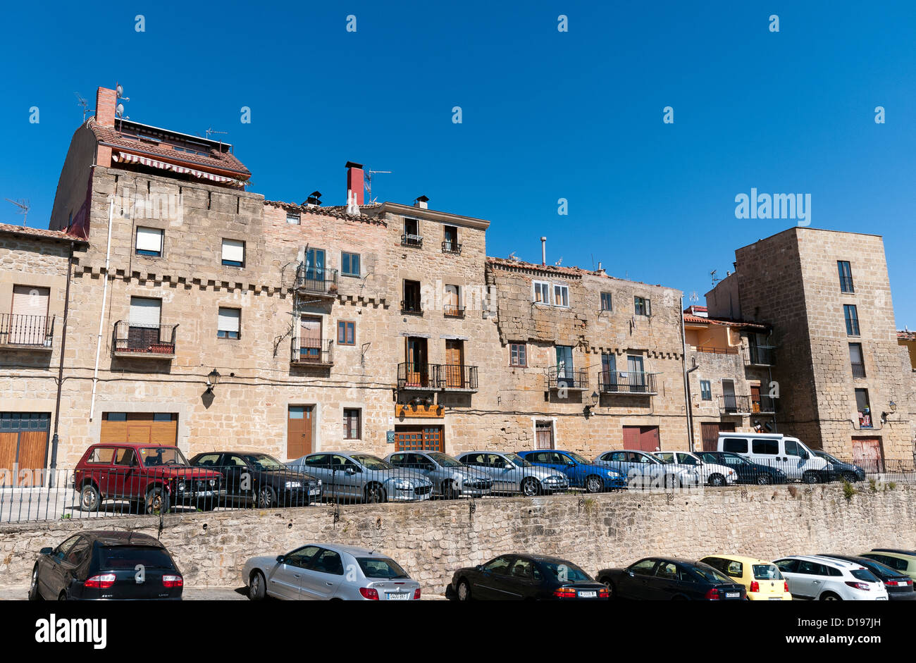 Medieval walls and architecture surrounding the village of Laguardia in ...