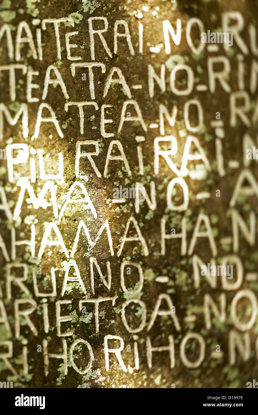 French Polynesia, Tahiti, Maupiti, Tahitian Writing At Ancient Sacred ...